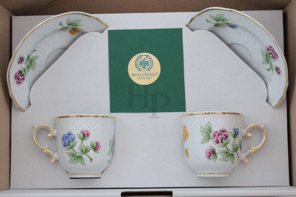 Hollóházi porcelán 243 Mokka duó 2417/Hortenzia - Hermán por